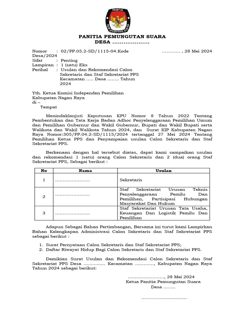 Contoh Surat Usulan Sekretariat PPS | PDF