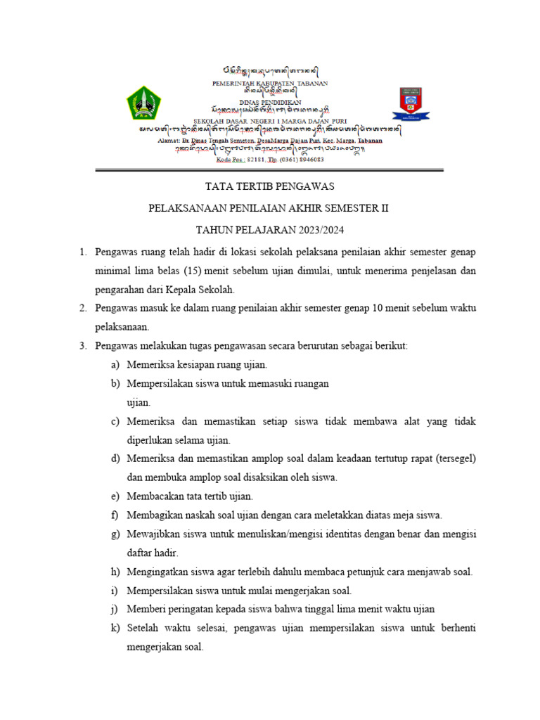 Tata Tertib Pengawas, Peserta, Dan Sop Pat | PDF