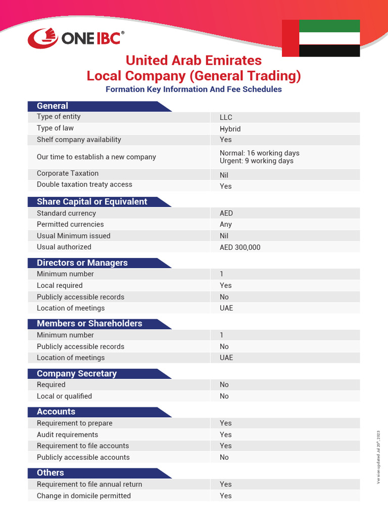 One Ibc United Arab Emirates Local Company General Trading Ratecard ...