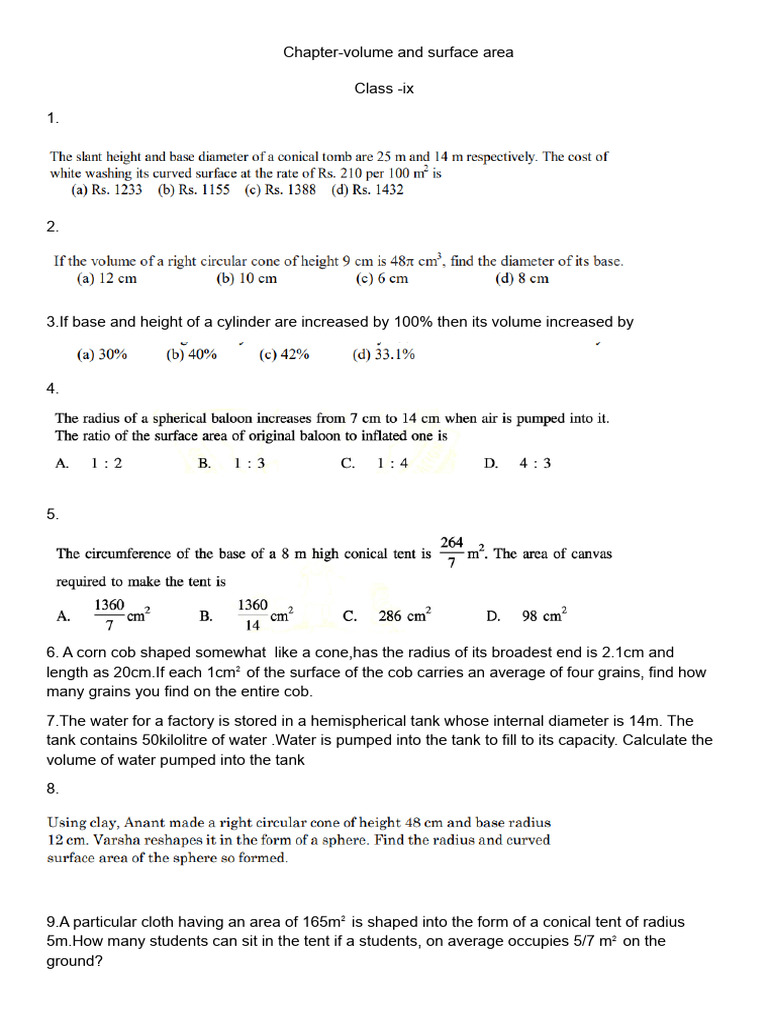 Volume and Surface Area Calculations | PDF