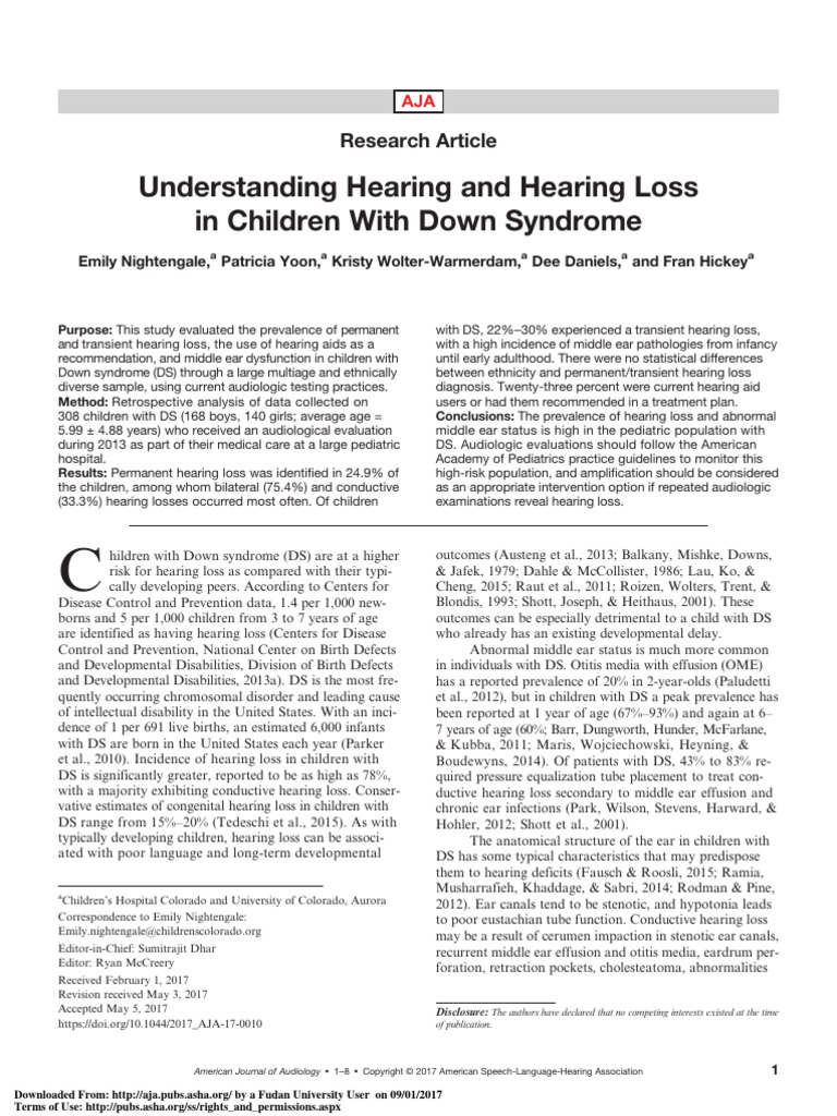 Understanding Hearing and Hearing Loss in Children With Down Syndrome ...