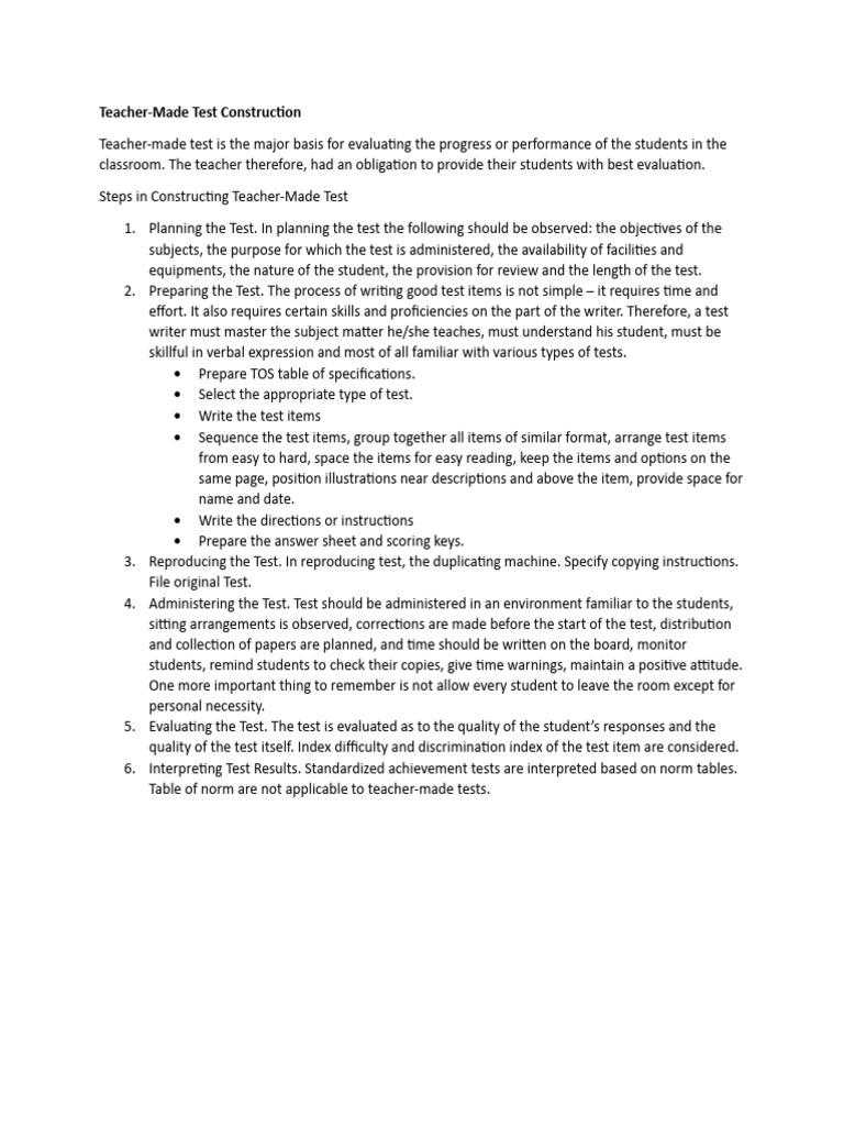 Teacher Made Test | Download Free PDF | Teachers | Specification ...