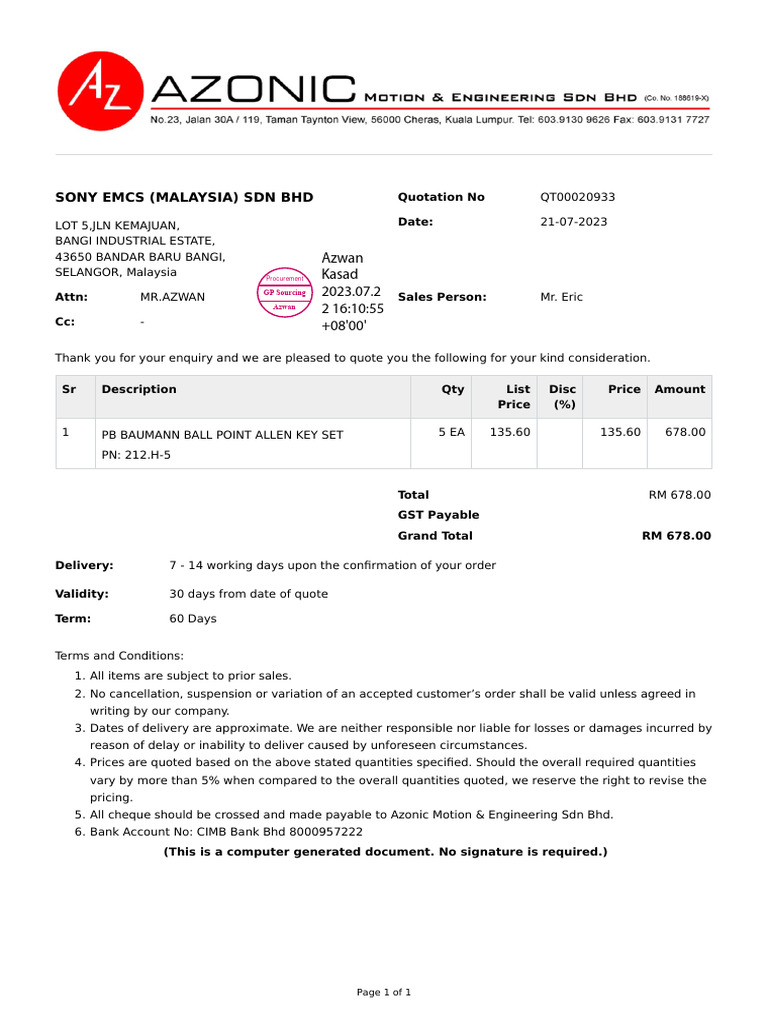 Quotation Allen Key | PDF | Business