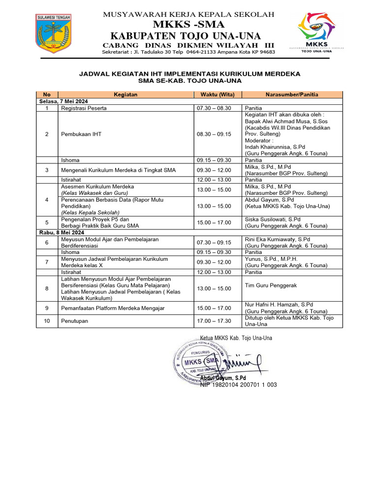 Jadwal Kegiatan Iht 2024 | PDF