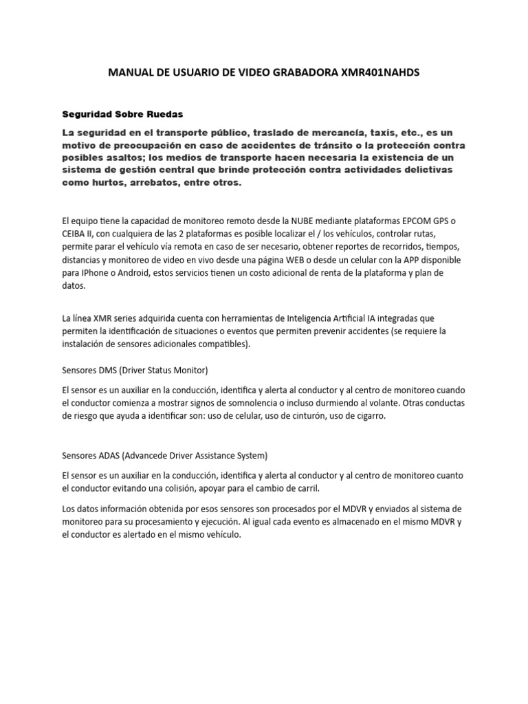 Manual de Usuario DVR XMR401NAHDS | PDF | Grabadora de vídeo digital ...