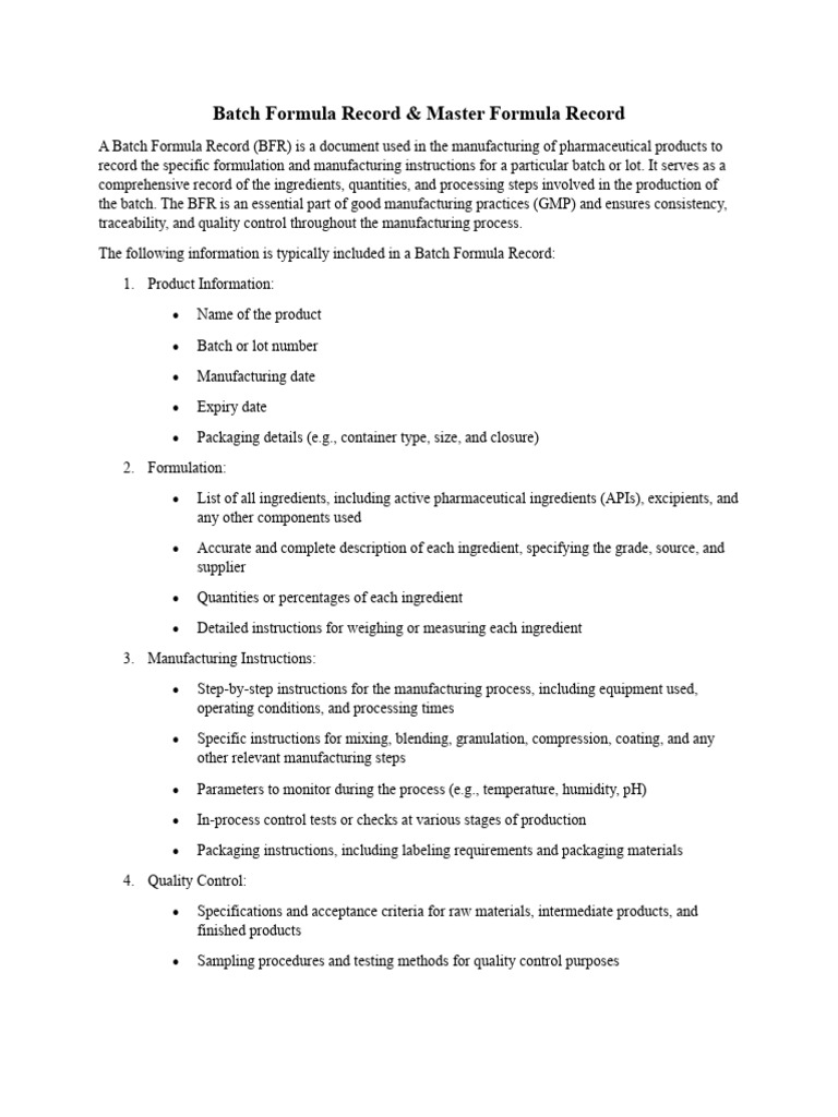 Batch Formula Record and Master Formula Record 1 | Download Free PDF ...
