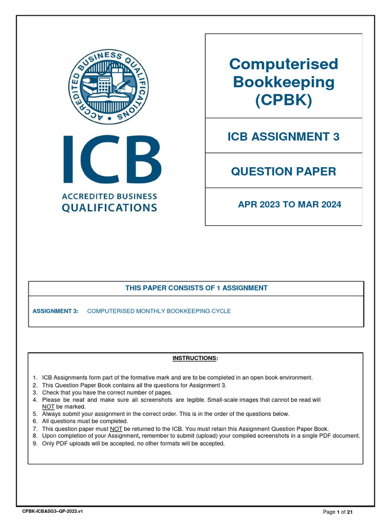 ICB Computerised Bookkeeping Assignment 3 | PDF | Business Economics ...