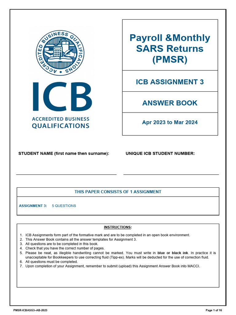 PMSR ICB Assignment 3 Answer Book | PDF | Payroll Tax | Value Added Tax