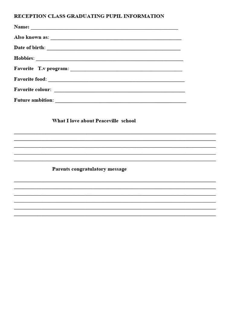 Reception Class Graduating Pupil Information | PDF | Wellness