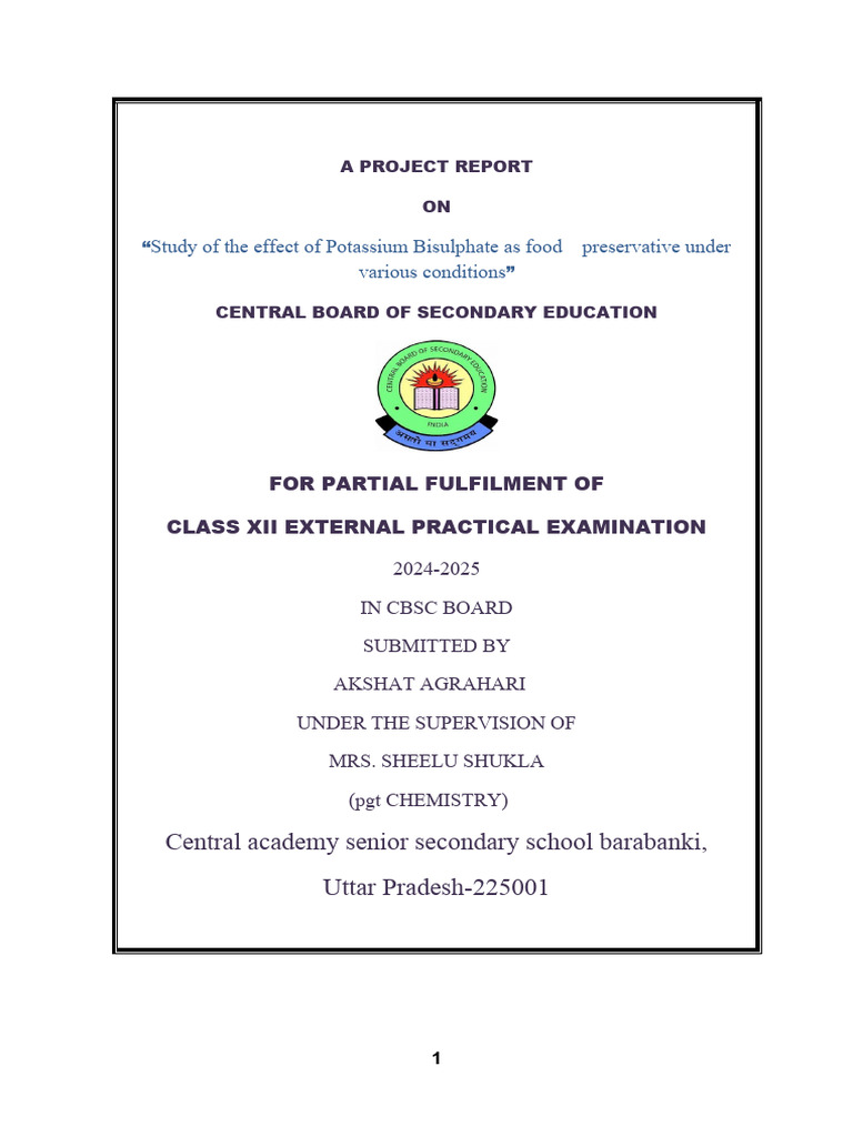 Chemistry Project Class 12 | PDF | Food Preservation | Chemistry