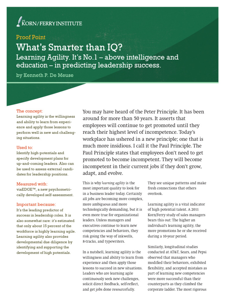 Whats Smarter Than Iq Learning Agility | PDF | Leadership | Emotional ...
