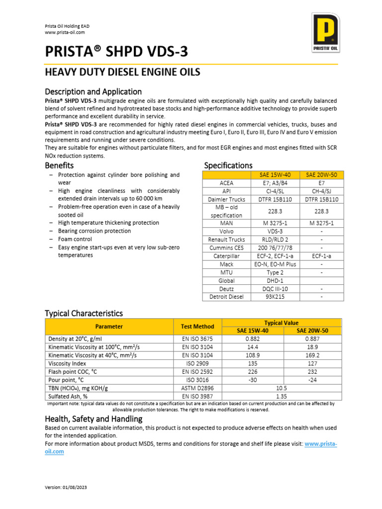 PDS Eng SHPDVDS3 | PDF | Motor Oil | Engineering
