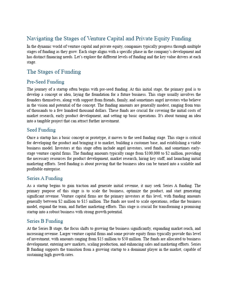 Navigating The Stages of Venture Capital and Private Equity Funding ...