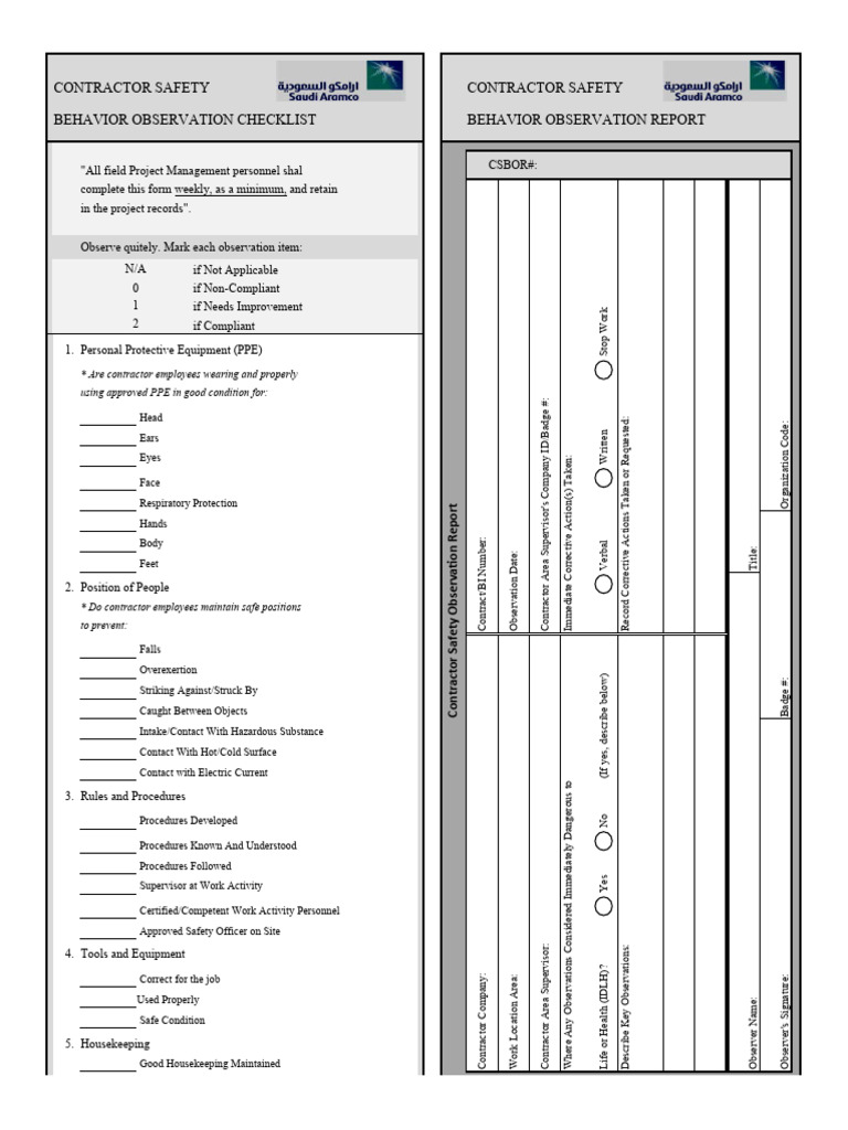 Contractor Safety Observation Form | Download Free PDF | Personal ...