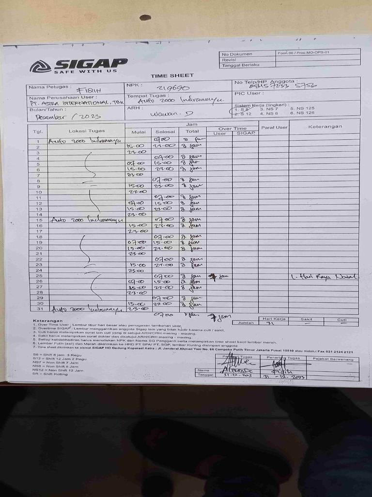 Timsheet Desember 2023 | PDF