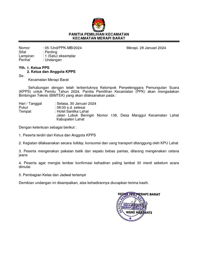 Undangan Bimtek KPPS | PDF