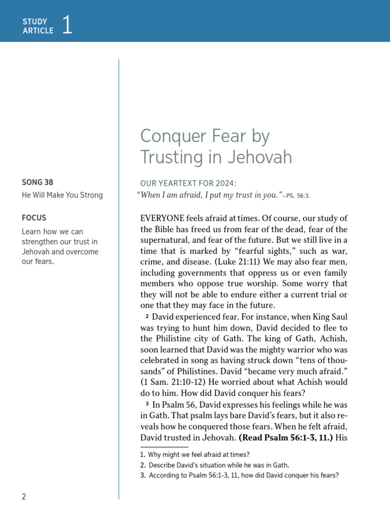 Conquer Fear by Trusting in Jehovah | PDF | David | Bible Content