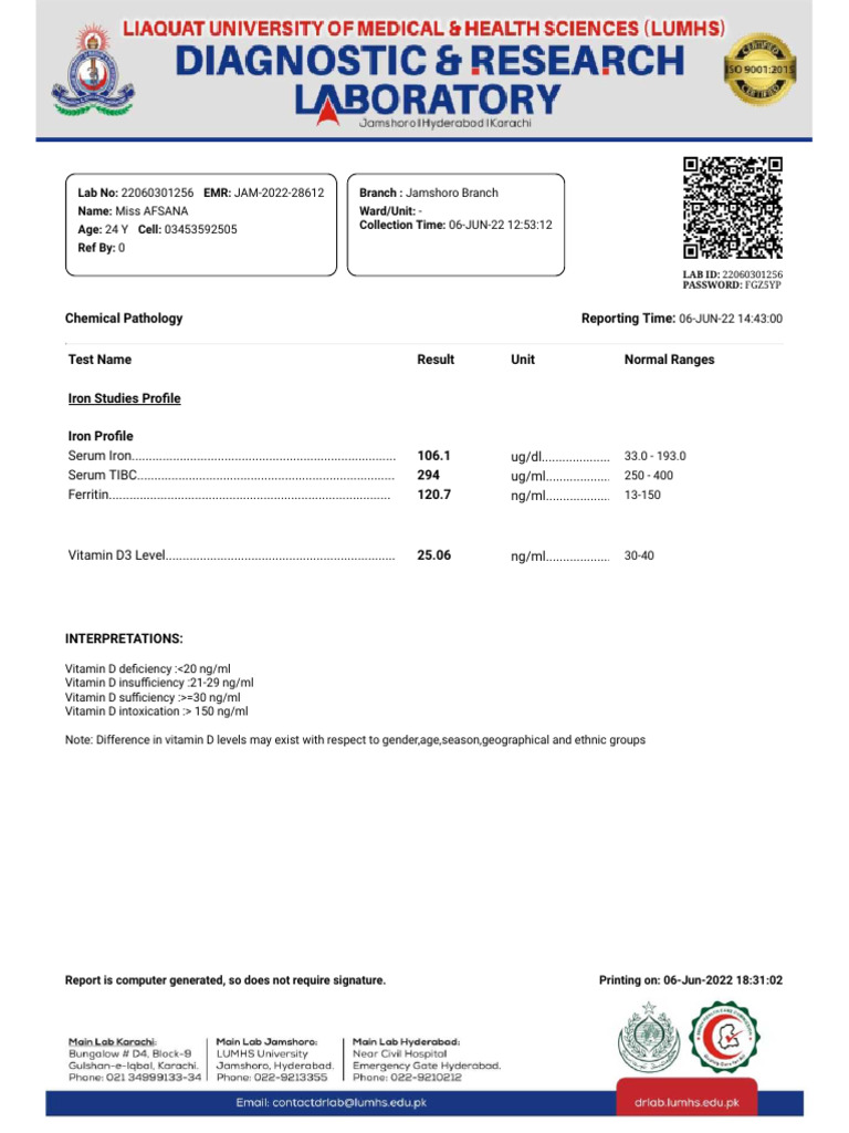 Vit D Reports Afsana | PDF | White Blood Cell | Medical Specialties