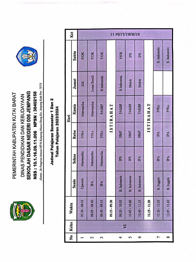 Jadwal Pelajaran (Andreas Dedy) | PDF
