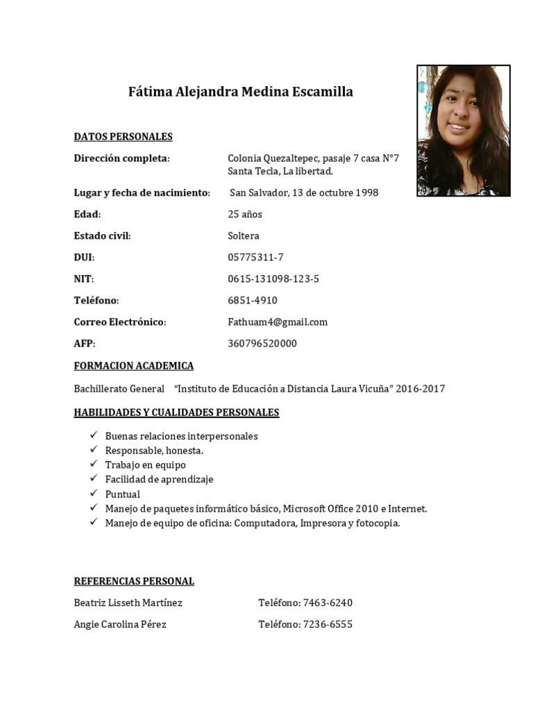 Fátima Alejandra Medina Escamilla CV | PDF