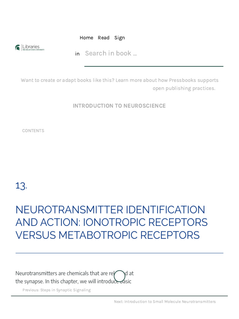 Neurotransmitter Identification and Action - Ionotropic Receptors Versus Metabotropic Receptors ...