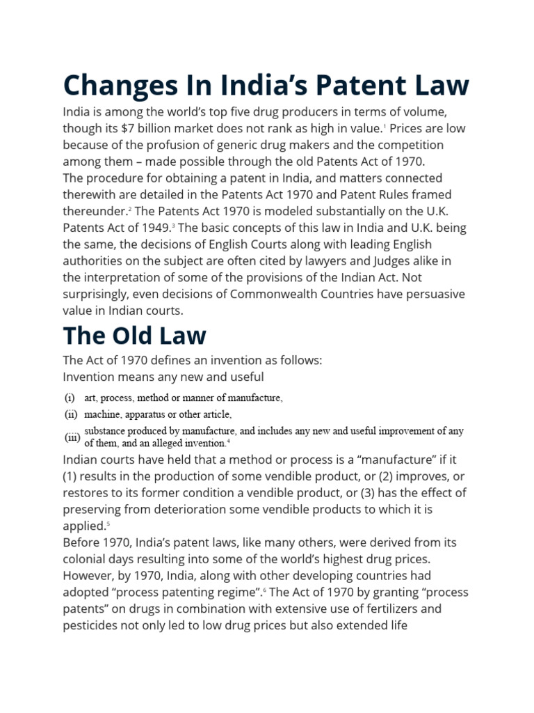India Patent Law Changes Explained | PDF | Generic Drug | Patent