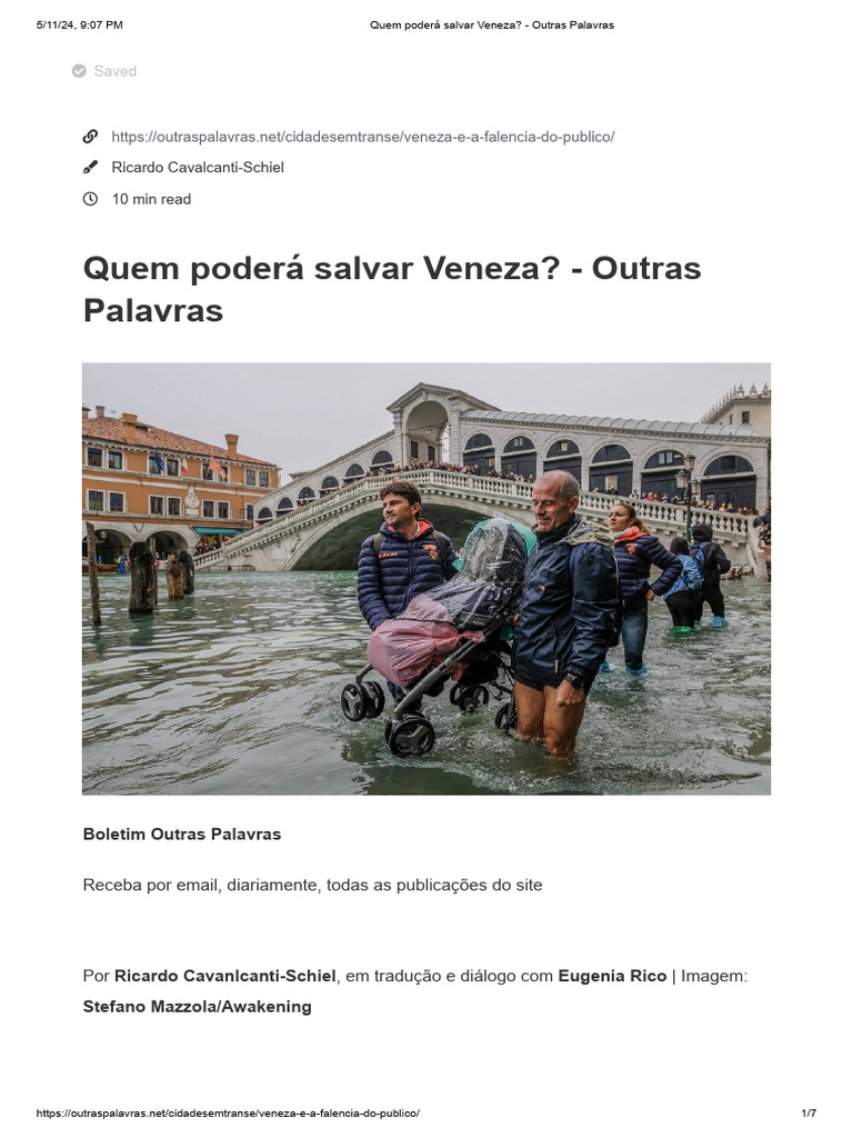 10-Quem Poderá Salvar Veneza - Outras Palavras | PDF | Veneza | Itália