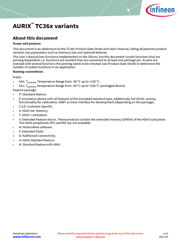 Infineon AURIX TC36x Addendum DataSheet v01 05 en | PDF | Central Processing Unit | Cpu Cache