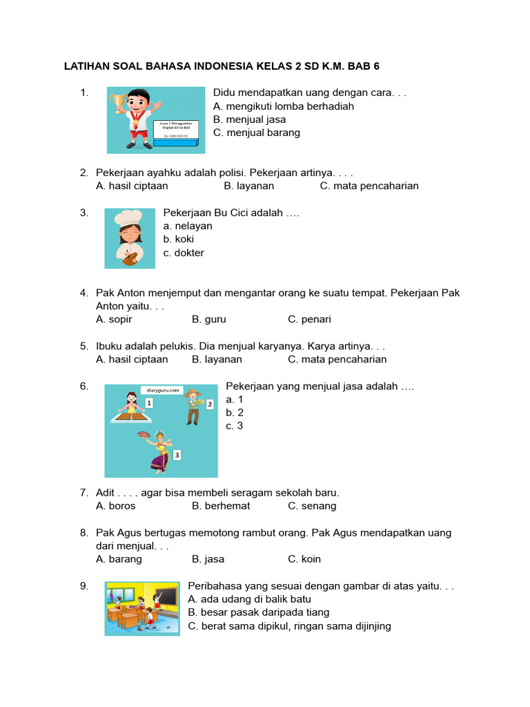 Latihan Soal Bahasa Indonesia Kelas 2 SD K | PDF
