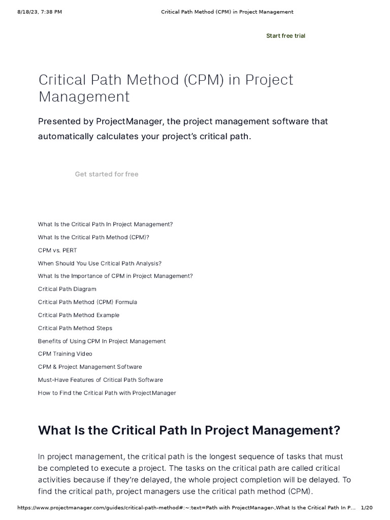 Critical Path Method (CPM) in Project Management | PDF | Project ...