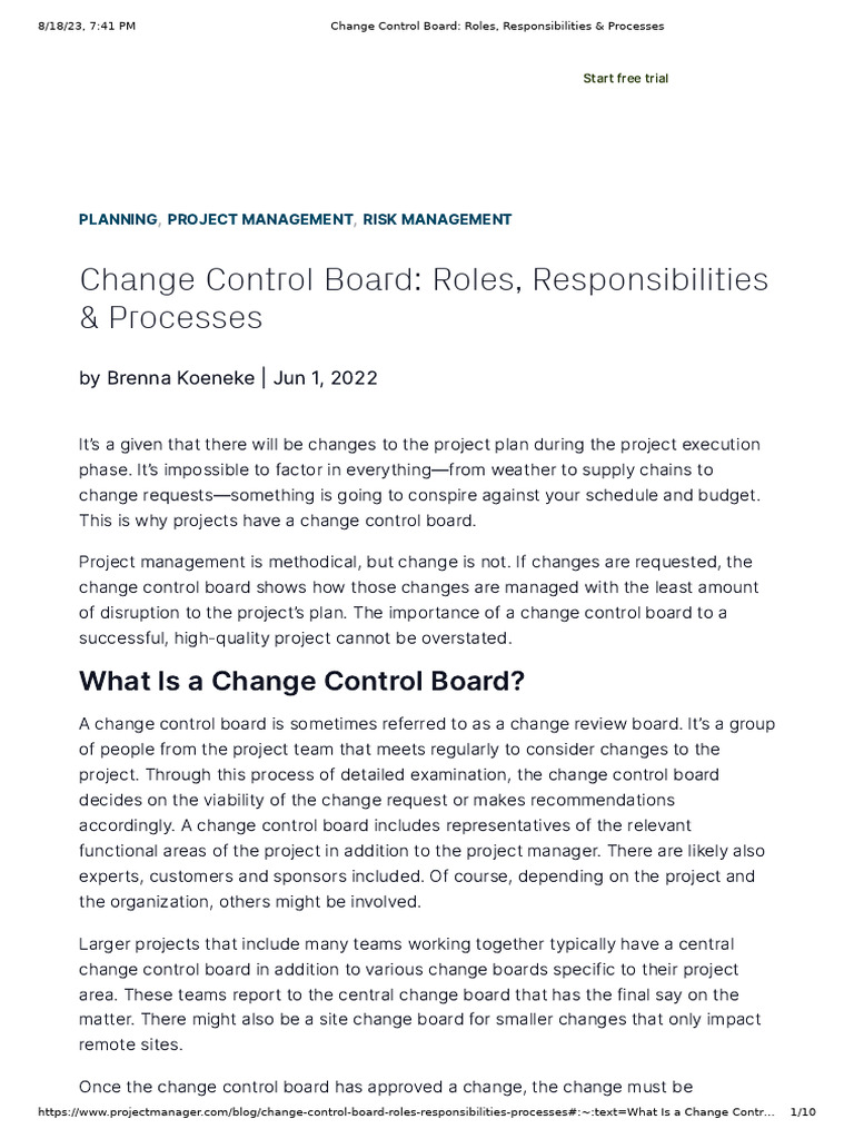 Change Control Board - Roles, Responsibilities & Processes | PDF ...