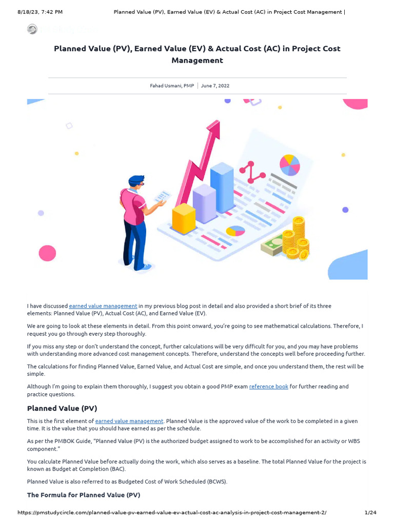 Planned Value (PV), Earned Value (EV) & Actual Cost (AC) in Project ...