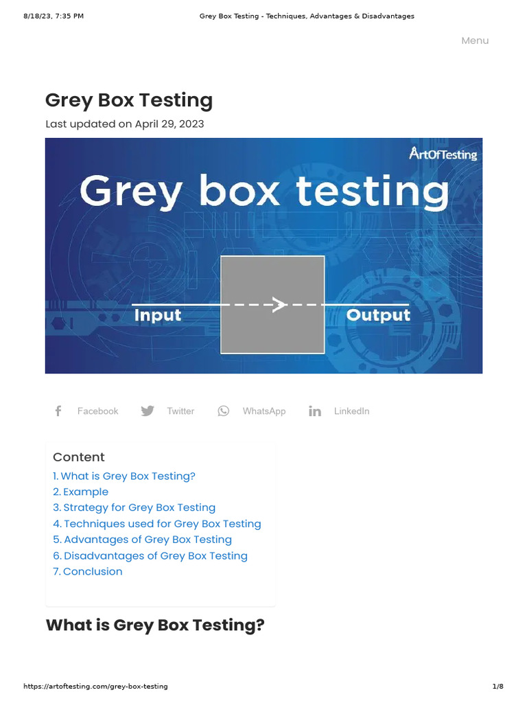 Grey Box Testing - Techniques, Advantages & Disadvantages | PDF ...
