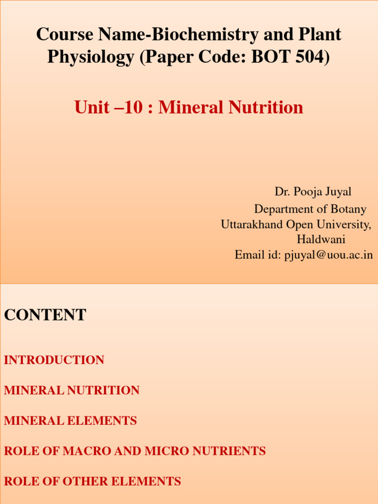 Course Name-Biochemistry and Plant Physiology (Paper Code-BOT 504) | PDF | Nutrients | Plant ...