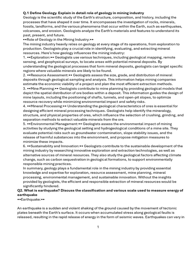 Advance Geology Assignment Ans | PDF | Earthquakes | Coal