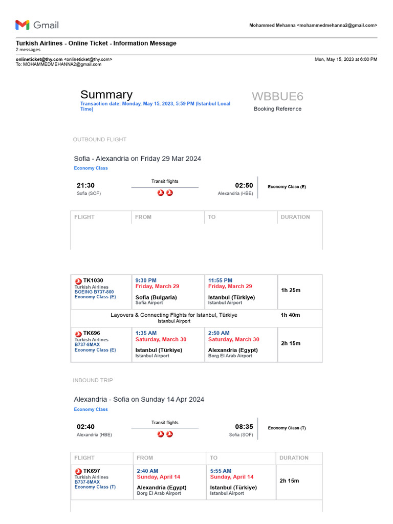Turkish Airlines Booking Details for TK696 | PDF | Aviation | Civil Aviation