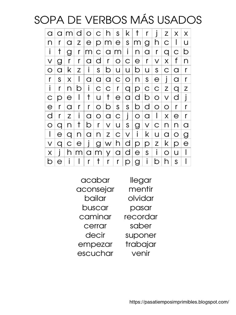 Sopa de Letras: Verbos en Español | PDF | Artes del Lenguaje y Comunicación