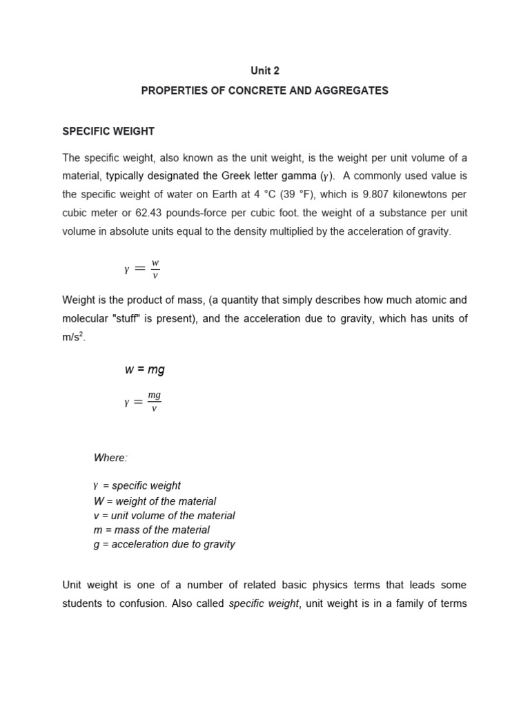 Unit 2 Properties of Materials | PDF | Concrete | Density