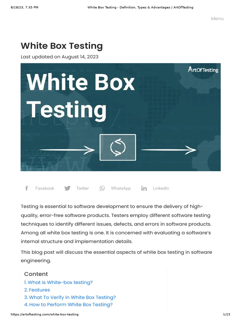 White Box Testing - Definition, Types & Advantages - ArtOfTesting | PDF ... White Box Testing - Definition, Types & Advantages - ArtOfTesting | PDF ...