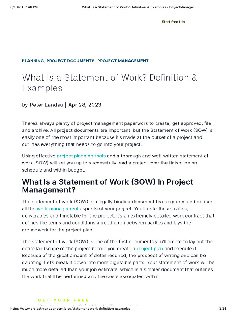 What Is A Statement of Work - Definition & Examples - ProjectManager ...