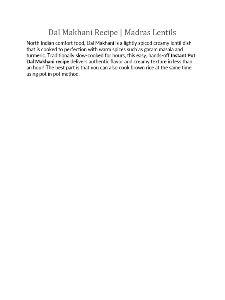 Dal Makhani Recipe Pdf Indian Cuisine South Asian Cuisine