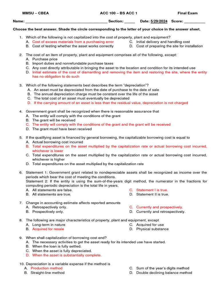ACC 100 FE Set 2 | PDF | Depreciation | Expense