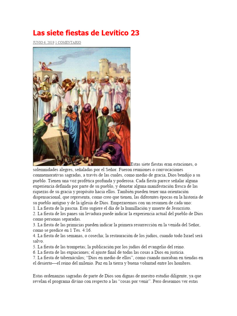 Las Siete Fiestas de Levítico 23 | Descargar gratis PDF | Pentecostés | Libro de levítico