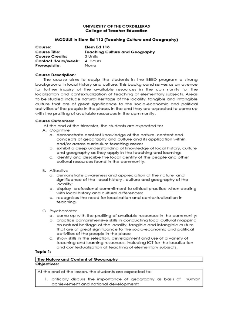 Teaching Culture and Geography Module | PDF | Geography | Social Sciences