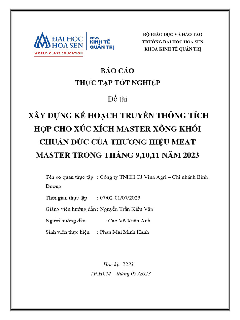 Báo cáo thực tập tốt nghiệp Phan Mai Minh Hạnh 2190895 RAW | PDF