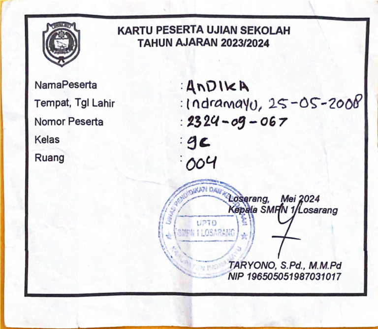 Kartu Ujian Adika | PDF