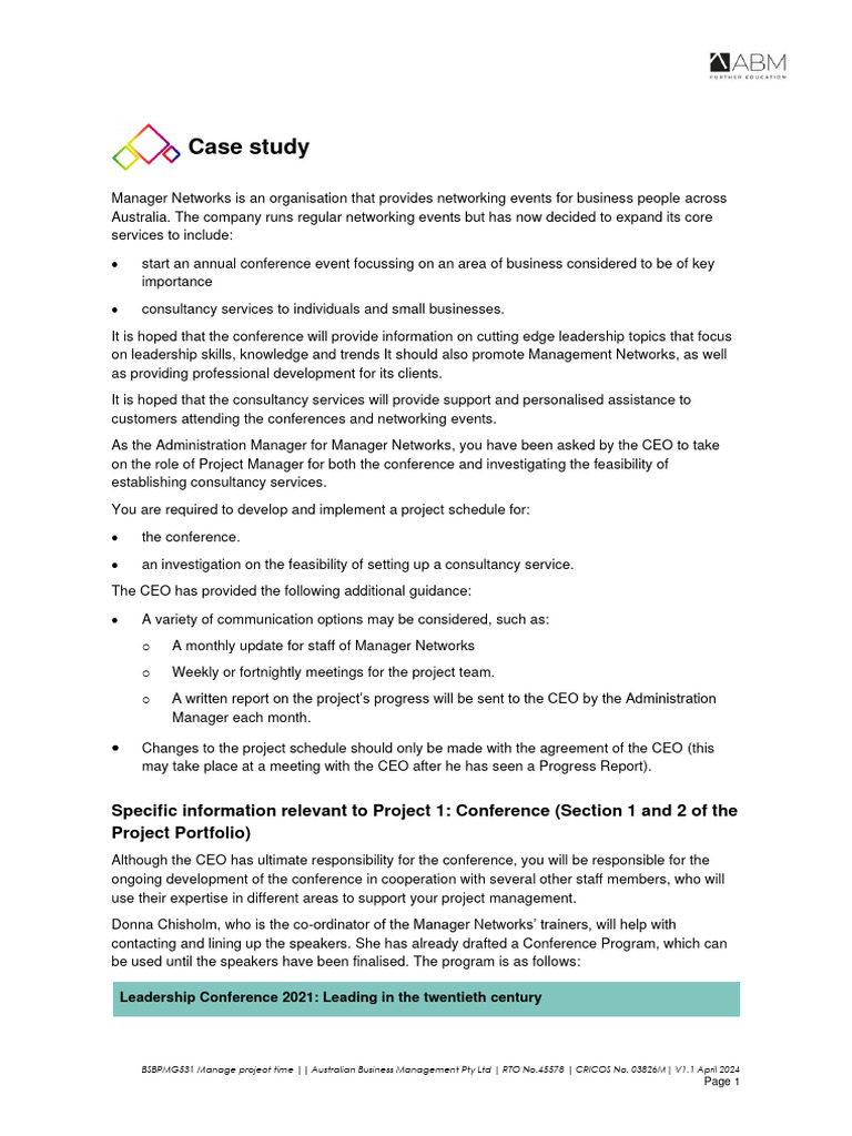 BSBPMG531 Simulation Pack (Case Study) | PDF | Consultant | Employment