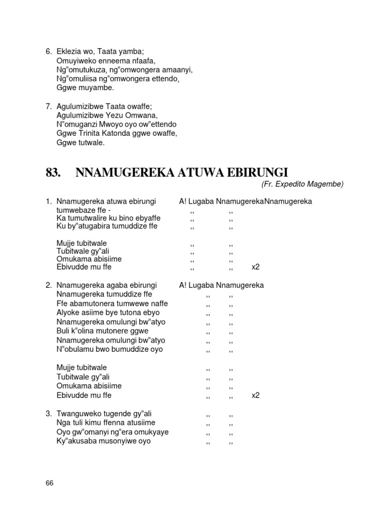 (Lyrics) Nnamugereka Atuwa Ebirungi | PDF
