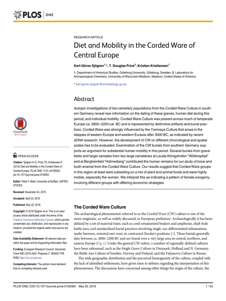 C:N:Sr:O. Dinte, Os. 2800-2200 BC. Central Europe. Corded Ware ...