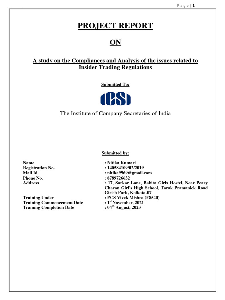 Project Report: A Study On The Compliances and Analysis of The Issues ...